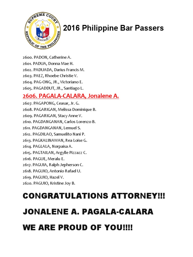 2016 Philippine Bar Passers | PDF