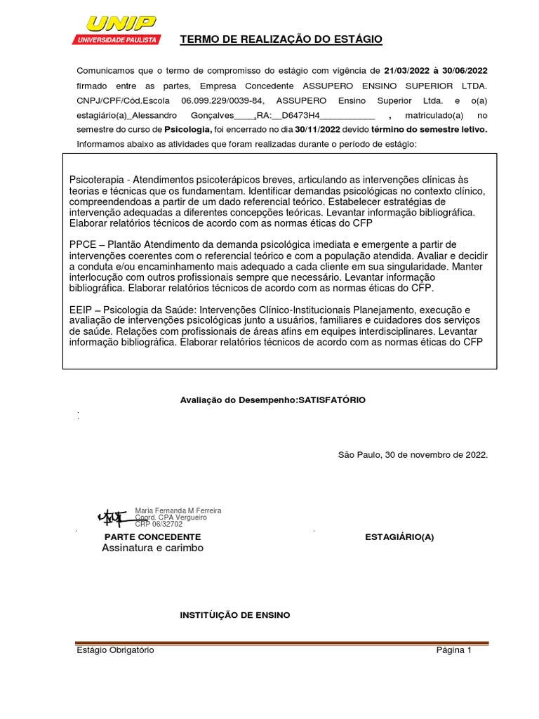 Termo de Realização de Estágio 1 PDF | PDF Termo de Realização de Estágio 1 PDF | PDF