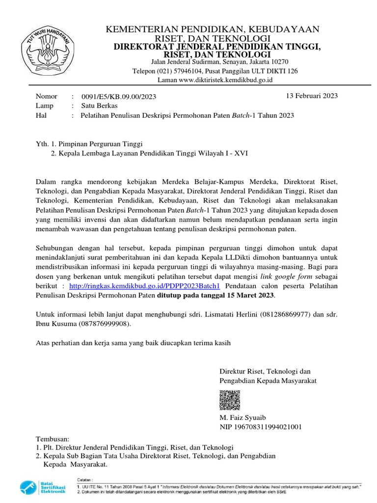 Surat Pemberitahuan Pendaftaran Calon Peserta PDPP Batch1 Tahun 2023 ...