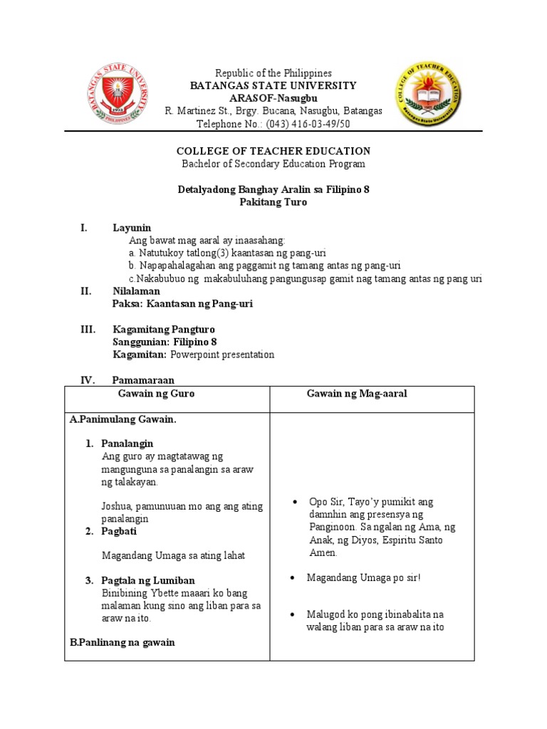 Banghay Aralin Filipino 8 FINAL | PDF
