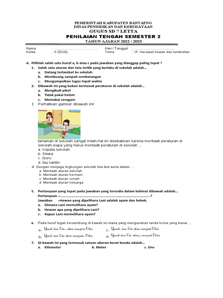 Soal PTS Tema 6 | PDF | Griya & Taman