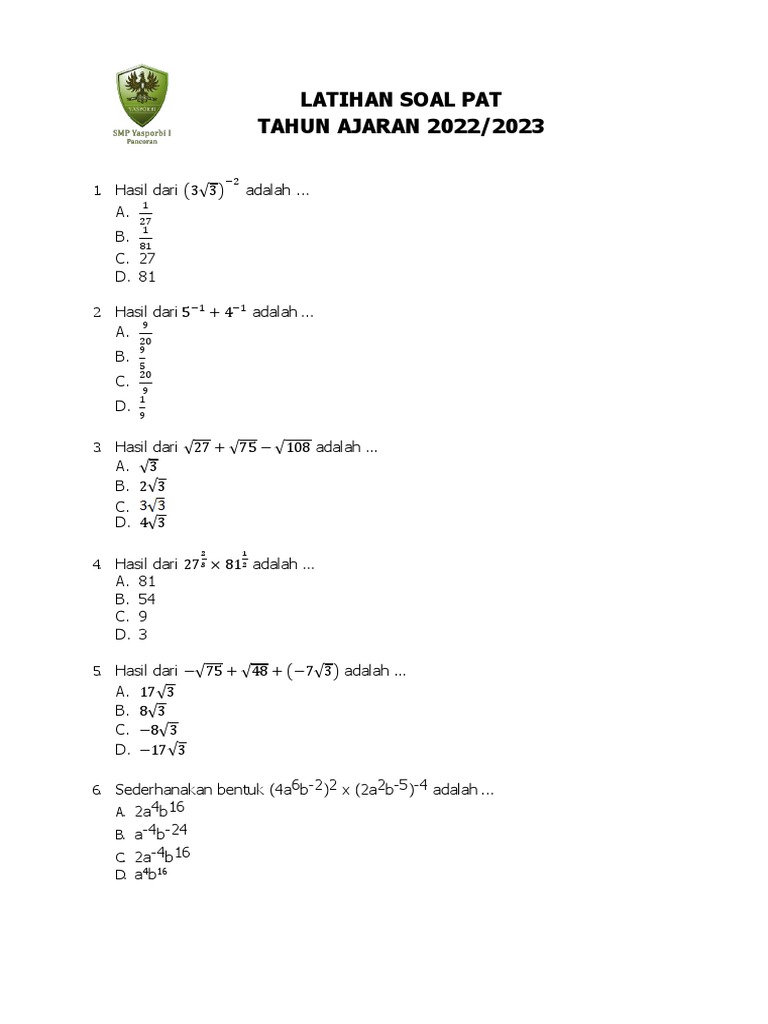 Latihan Soal Pat Ix 2022-2023 | PDF | Griya & Taman