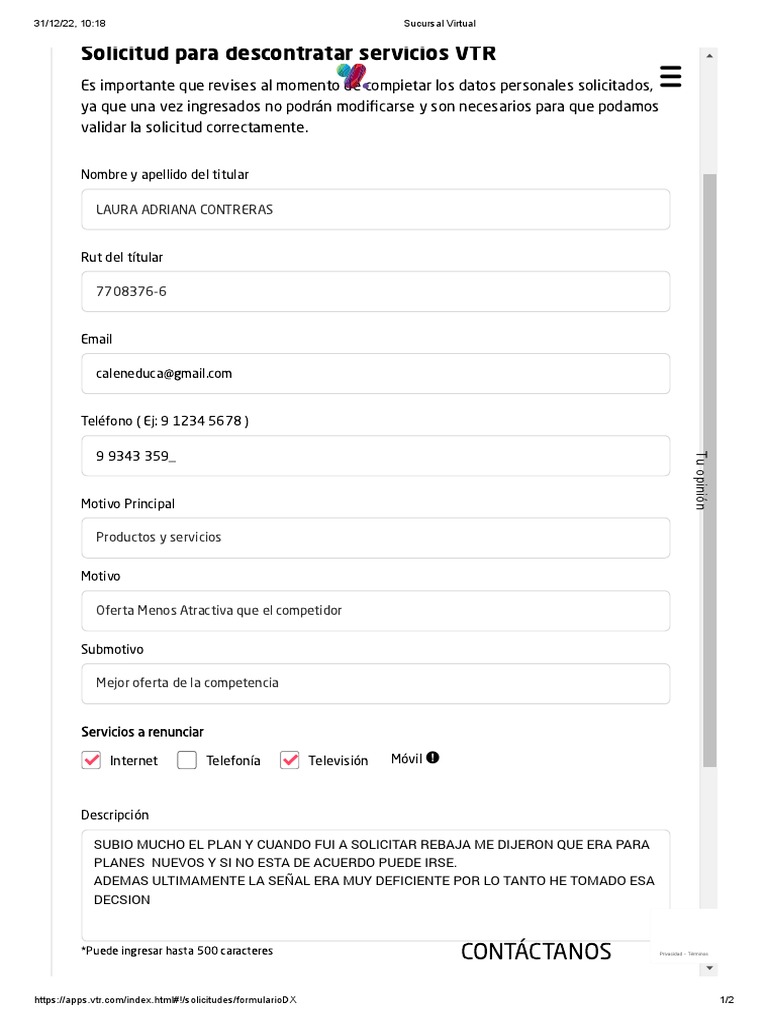 Termino Contrato VTR PDF | PDF