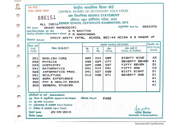 Class 12th Marksheet PDF | PDF