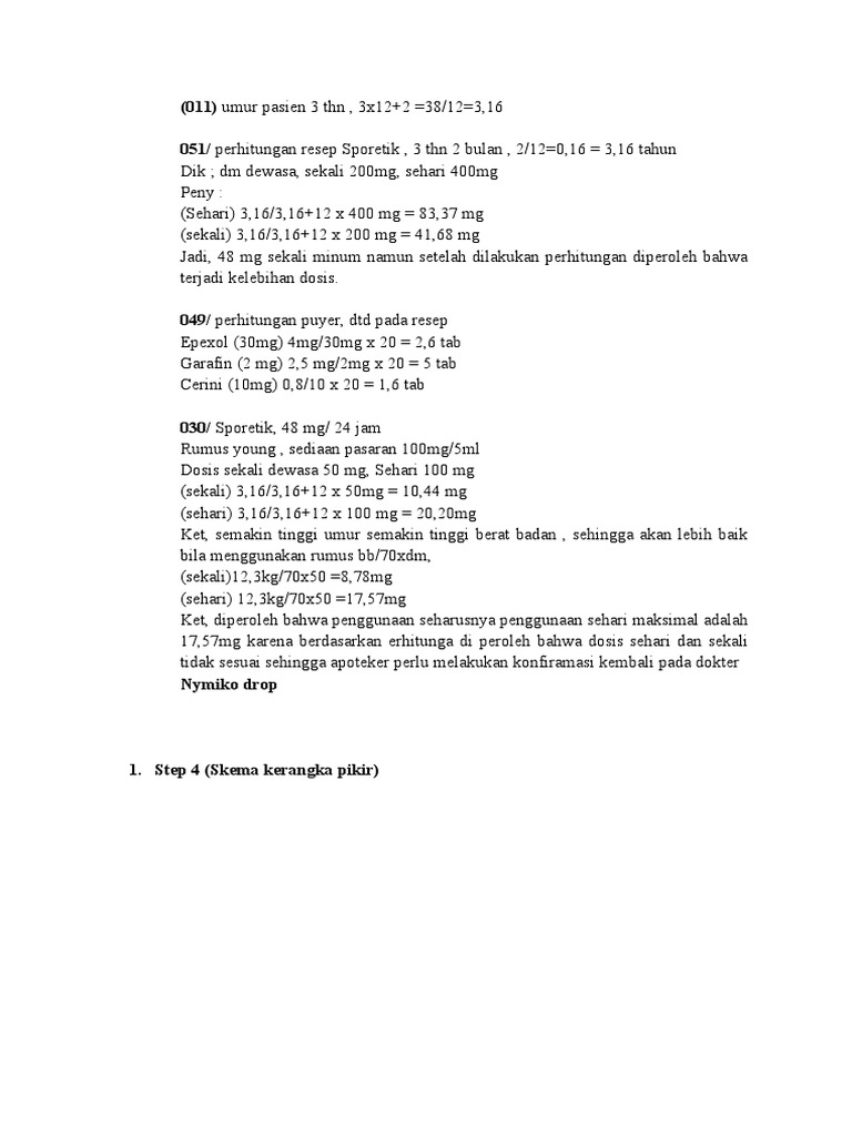 Umur Pasien 3 THN, 3x12+2 38/12 3,16 051/ Perhitungan Resep Sporetik, 3 ...