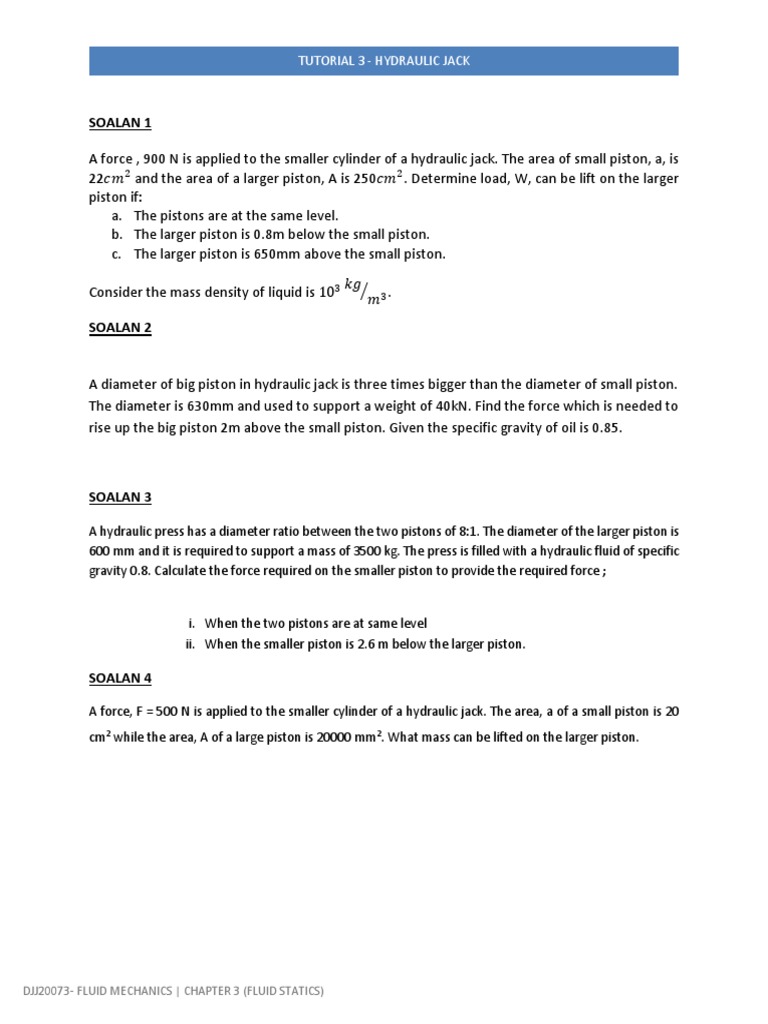 Tutorial 3 (Hydraulic Jack) PDF | PDF | Piston | Hydraulics