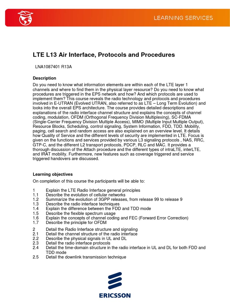 Course Description - LTE L13A Air Interface and Protocols Procedures ...