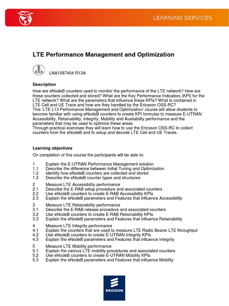 Course Description - LTE L13 Performance Management Optimization | PDF | Lte (Telecommunication ...