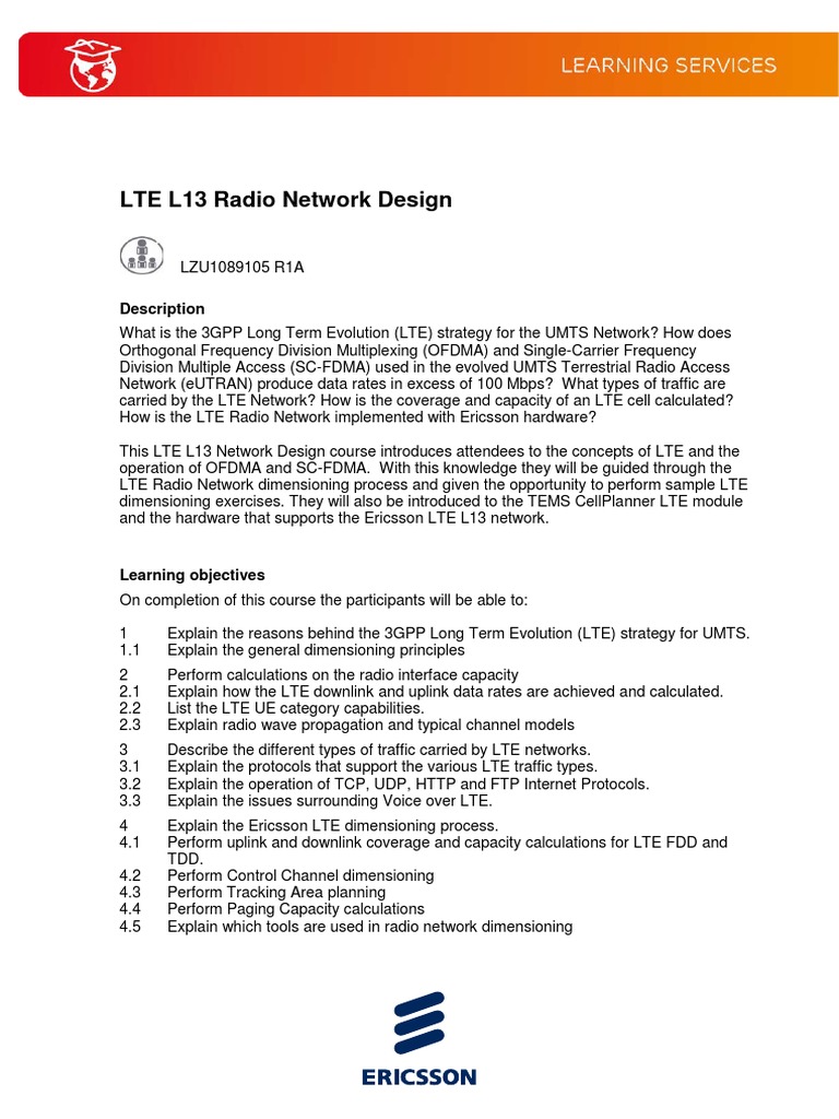 Course Description - LTE L13 Radio Network Design | PDF | Lte ...