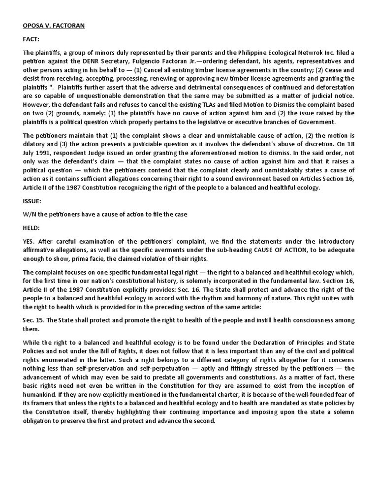 Oposa v. Factoran | PDF | Public Law | Justice