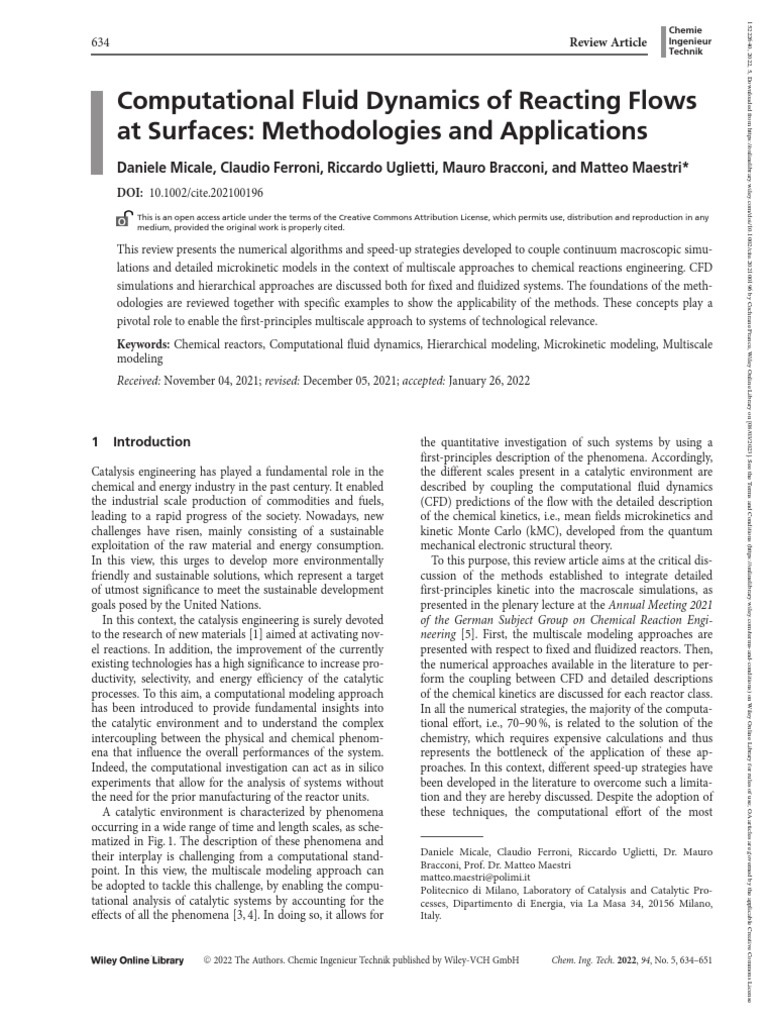Chemie Ingenieur Technik - 2022 - Micale - Computational Fluid Dynamics ... Chemie Ingenieur Technik - 2022 - Micale - Computational Fluid Dynamics ...