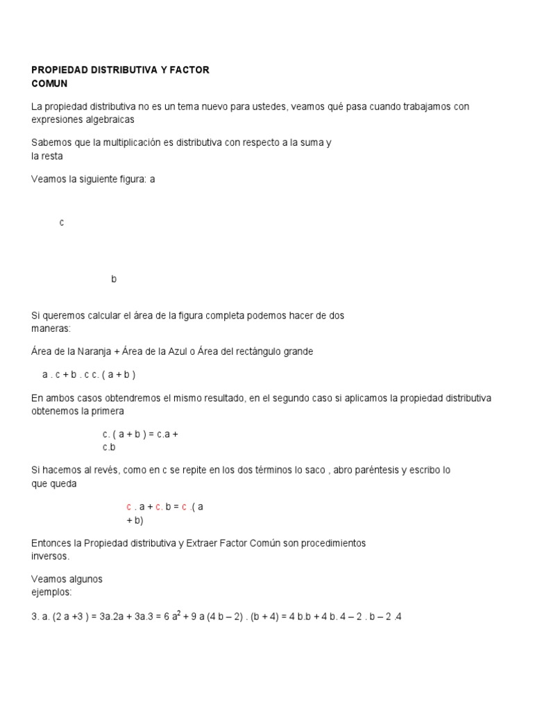 Propiedad Distributiva y Factor Comun | PDF
