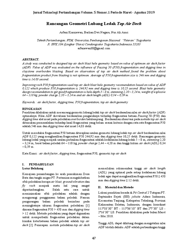 Geometri Peledakan Top Air Deck | PDF