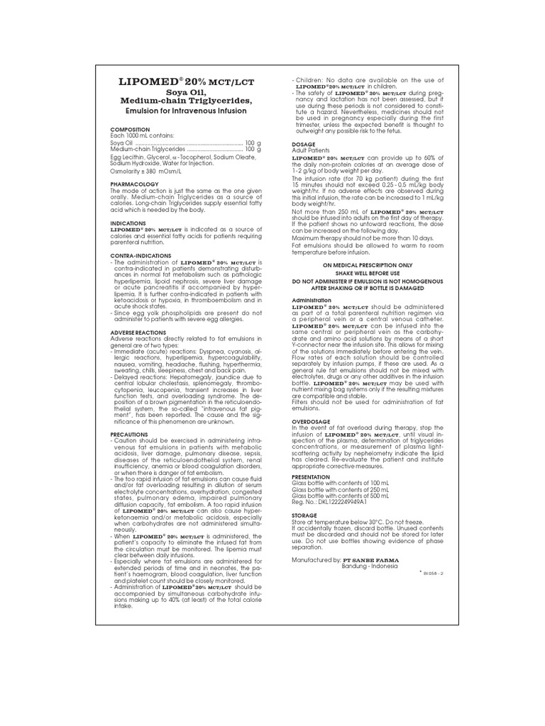 Insert LIPOMED 20% MCT LCT | PDF | Intravenous Therapy | Clinical Medicine