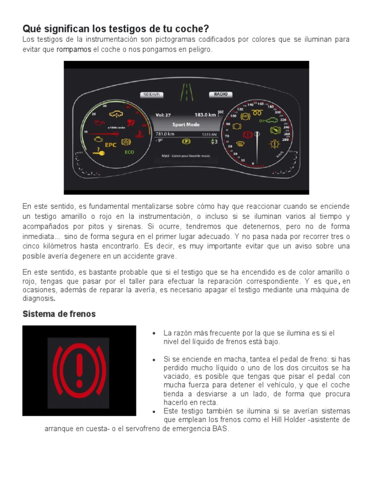 Simbologia de Los Testigo Del Tablero Automotriz | PDF | Sistema de ...