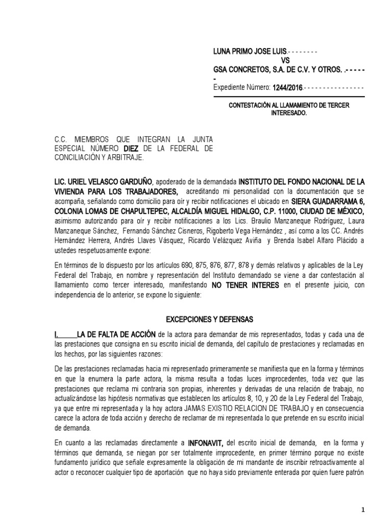 Contestación Tercero Interesado | PDF | Demanda judicial | Seguro