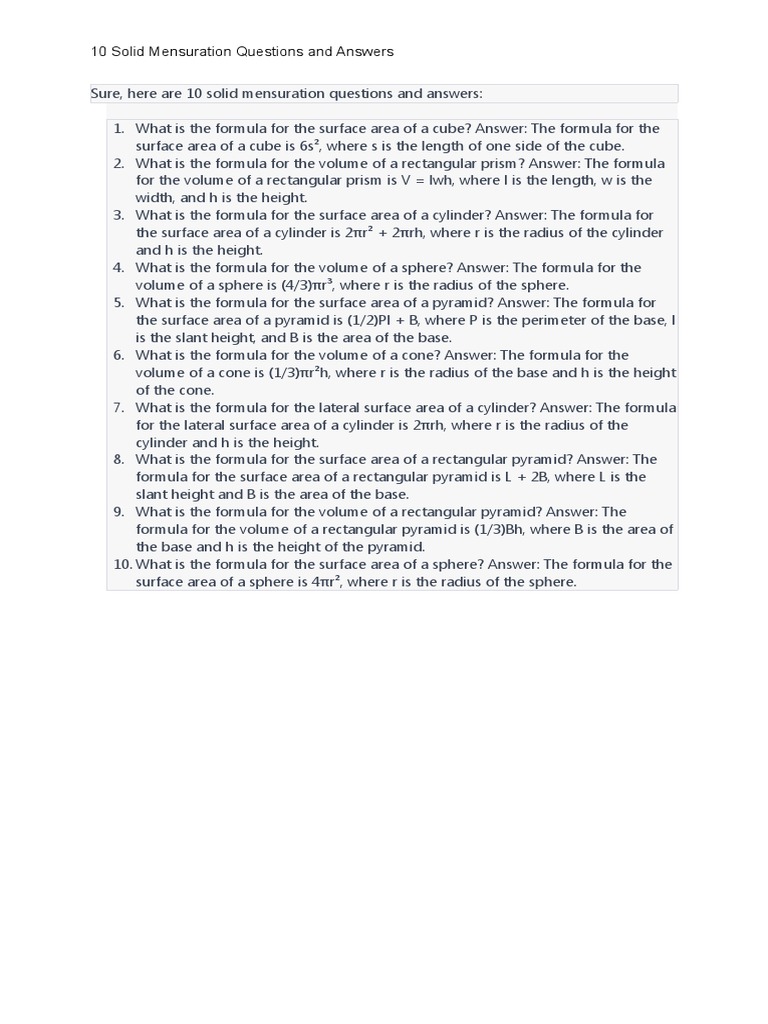 Solid Mensuration Problems | PDF