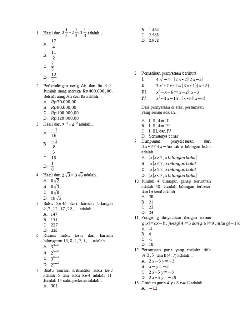 Soal US Matematika | PDF | Metode & Bahan Ajar