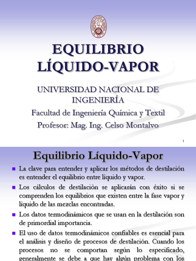 Equilibrio líquido-vapor: conceptos fundamentales para el análisis y ...