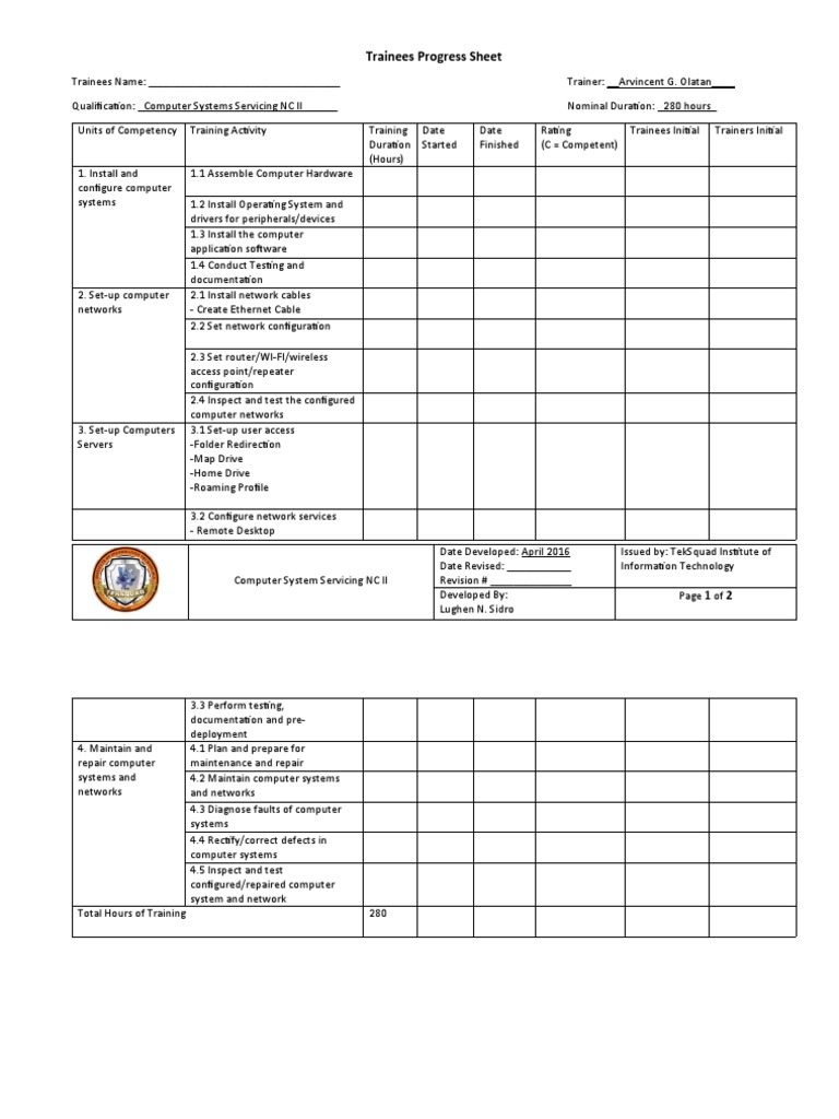 Trainees Progress Sheet | PDF | Computer Network | Wireless Access Point