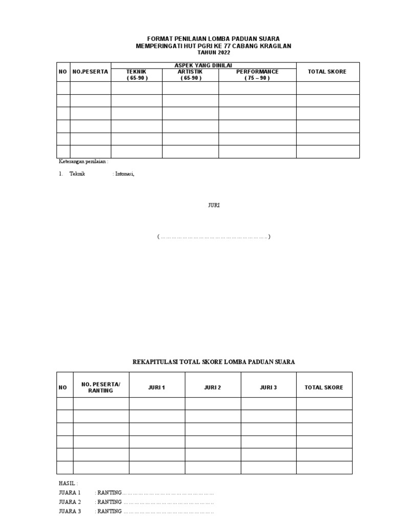 Format Penilaian Lomba Senam Pgri | PDF