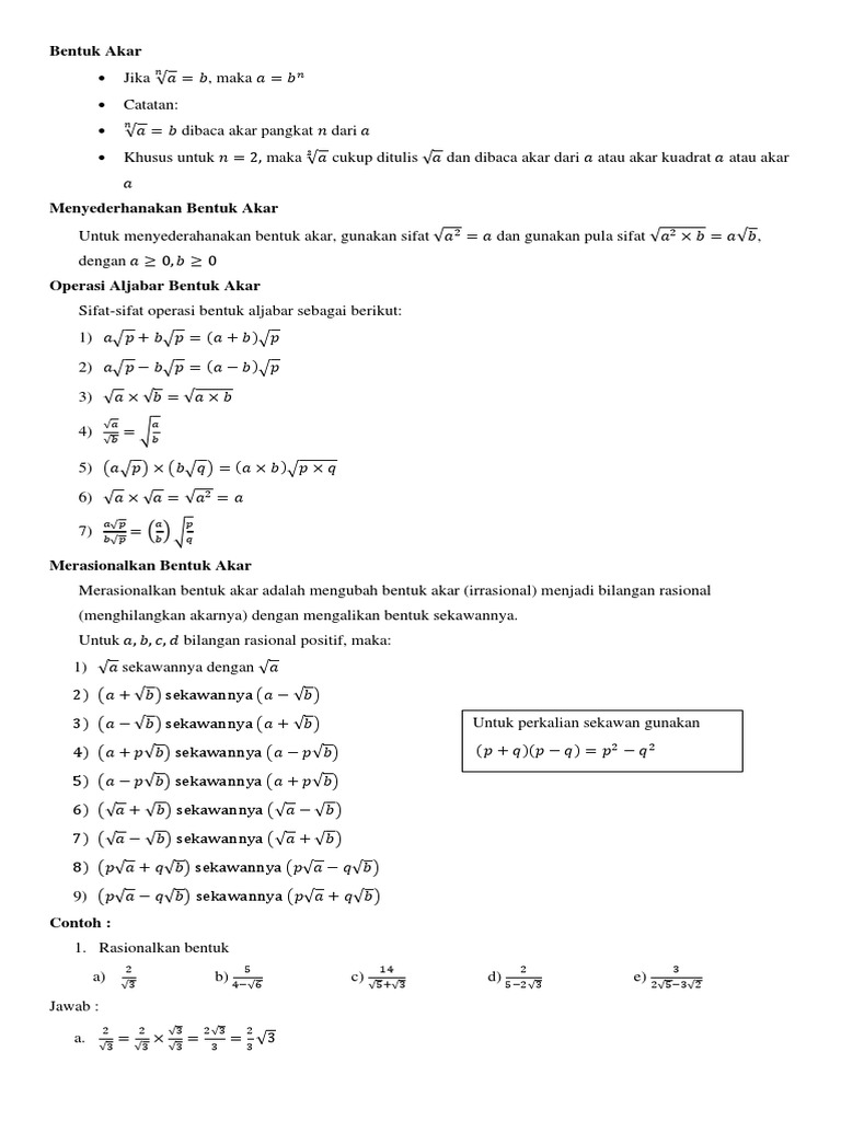 Konsep dan Operasi Bentuk Akar | PDF