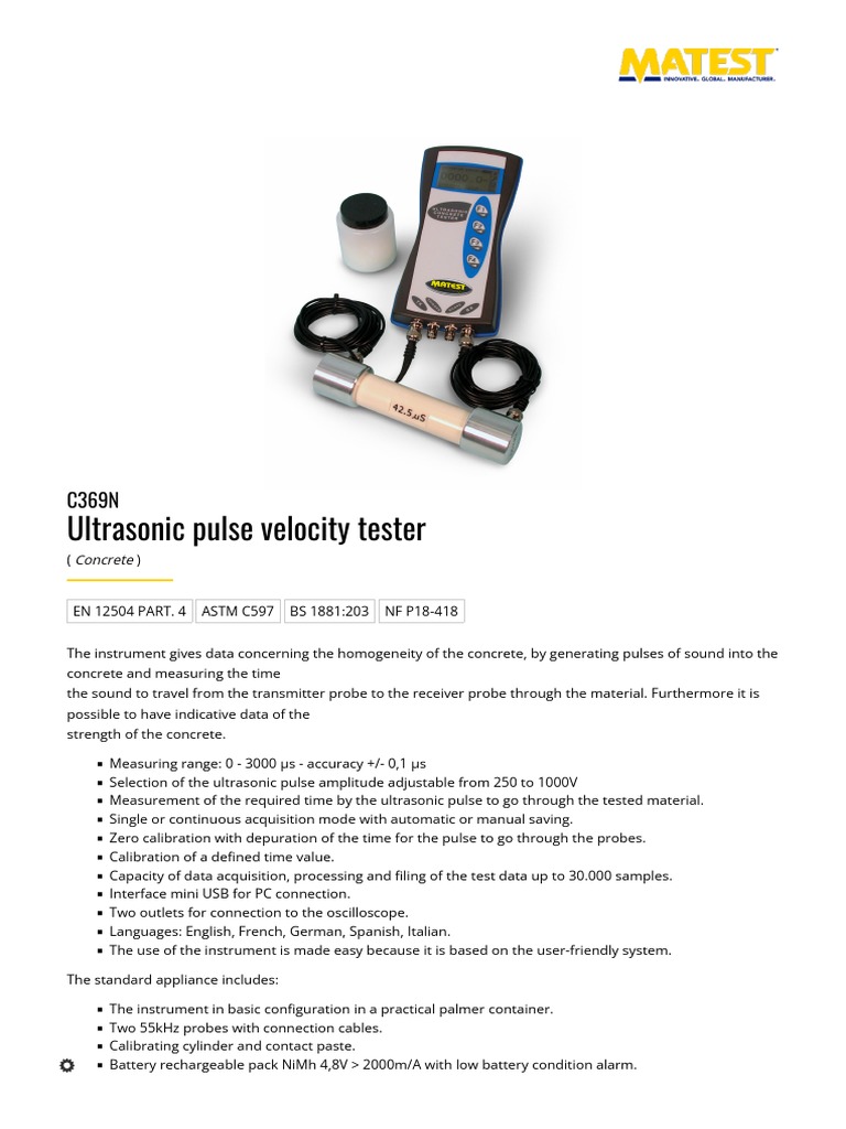 Matest Ultrasonic Pulse Velocity Tester | PDF
