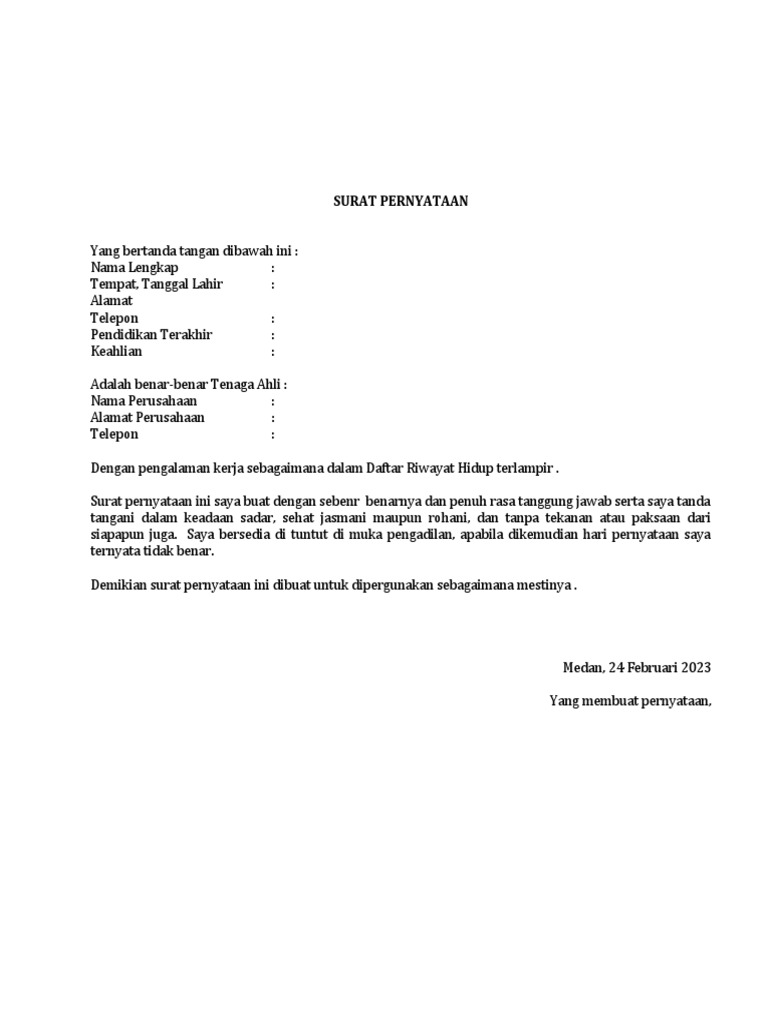 Contoh-Surat-Pernyataan-Tenaga-Ahli-untuk-Perusahaan | PDF