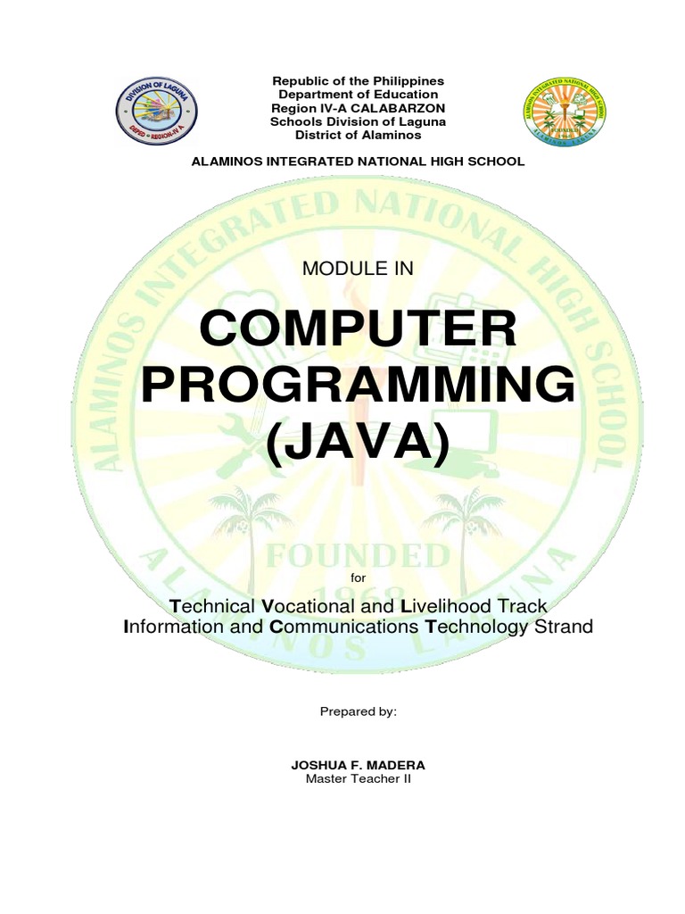 1st Sem 1st Qtr Week 1 Module In Computer Programming Java Modular 15 Pages Pdf Computer 