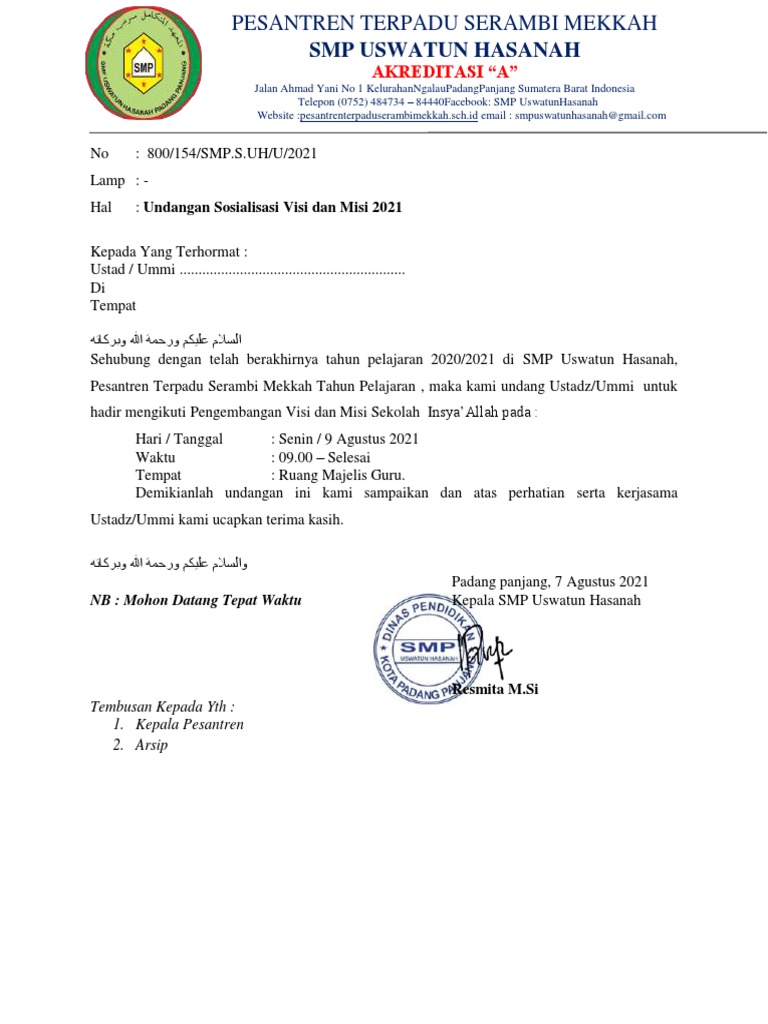 Undangan Sosialisasi Visi Misi | PDF