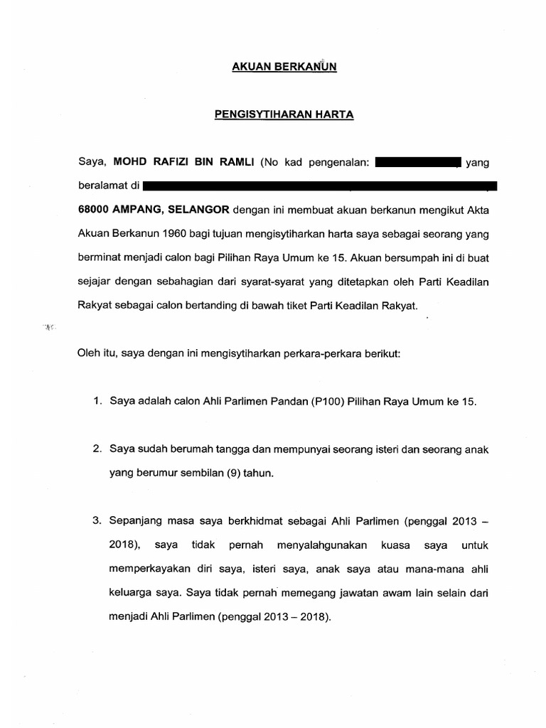 Rafizi Ramli Asset Declaration | PDF