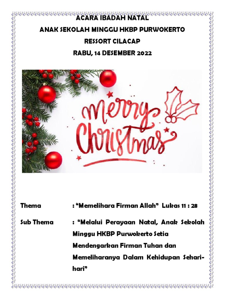 Tertib Acara Ibadah Natal Asm HKBP PWT 2022 | PDF | Agama & Spiritualitas
