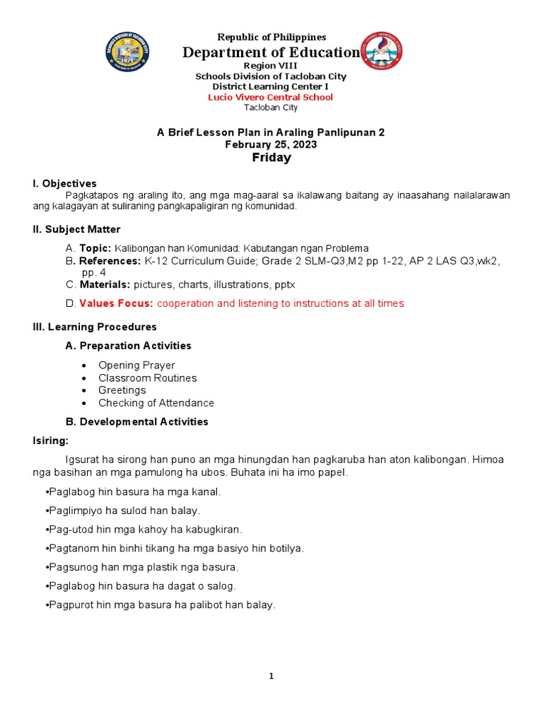 Brief LP in AP Week2 Day 5 Feb 24 2023 | PDF