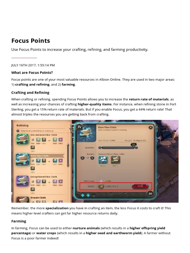 Focus Points - Albion Online | PDF | Agriculture | Economies