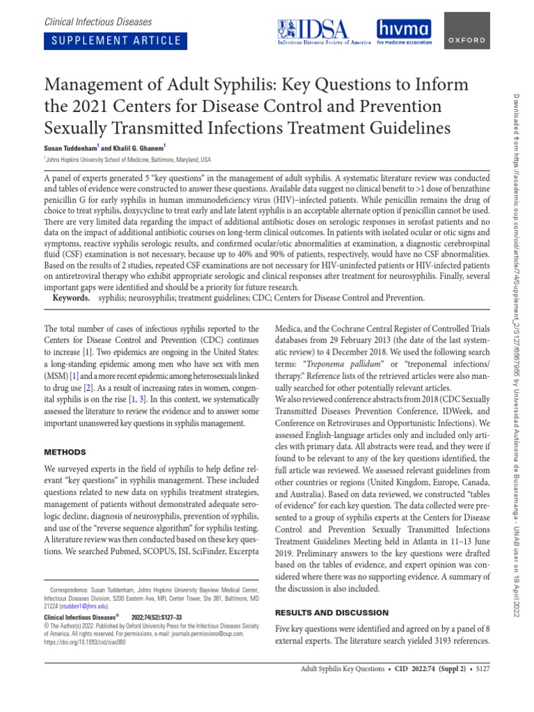 Guía Sífilis IDSA 2022 PDF | PDF | Hiv/Aids | Infection