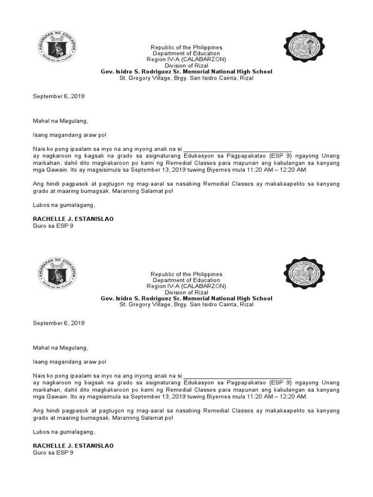 Remedial Letter | PDF