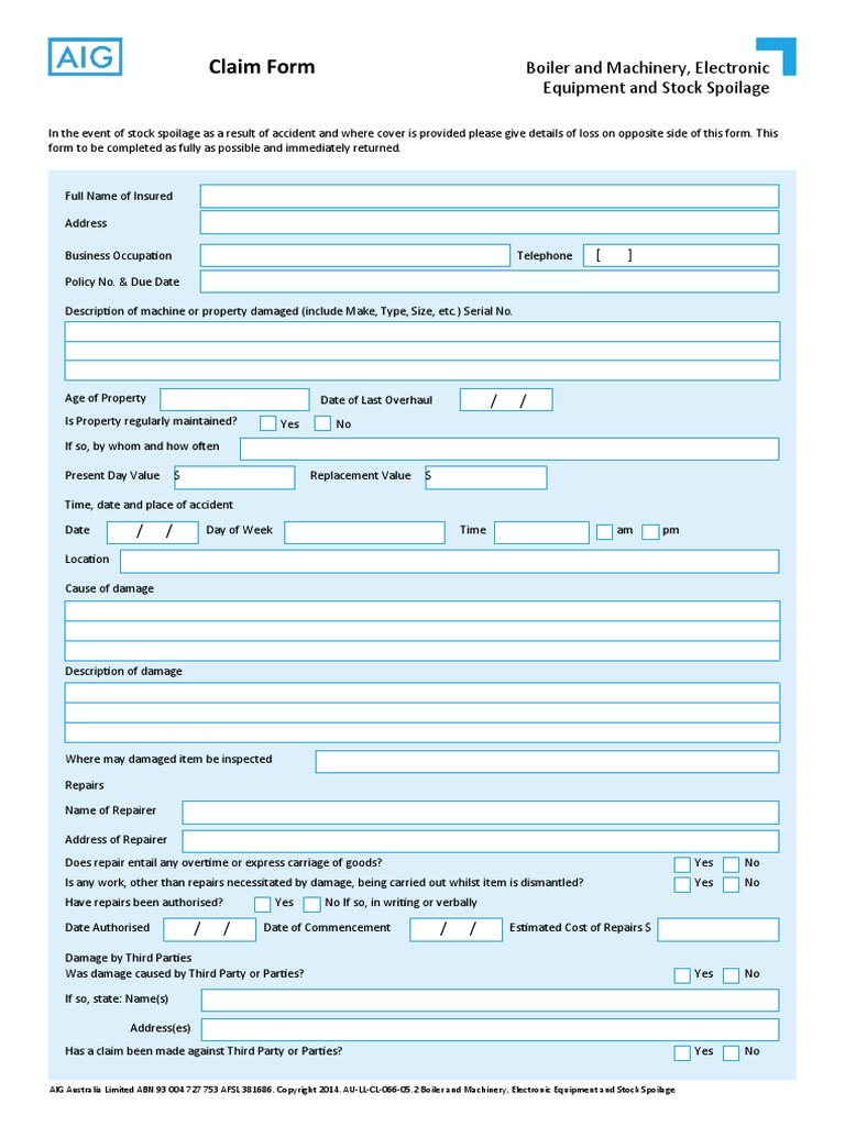 Machinery Breakdown Claim Form | PDF
