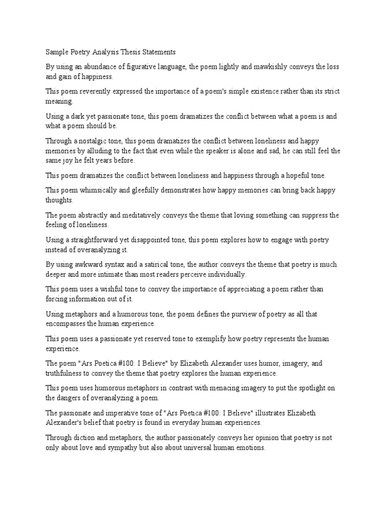 Sample Poetry Analysis Thesis Statements | PDF | Poetry