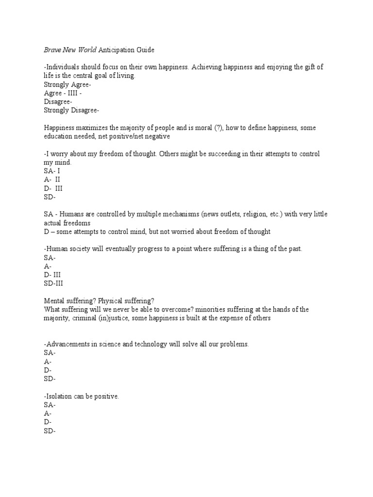 Brave New World Anticipation Guide | PDF