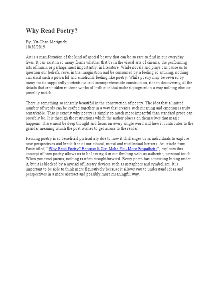 Why Read Poetry | PDF | Poetry | Thought