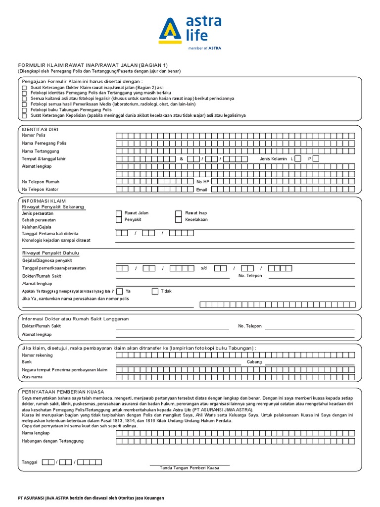 6 Form Klaim Rawat Inap Rawat Jalan - Member of Astra PDF | PDF | Sains & Matematika