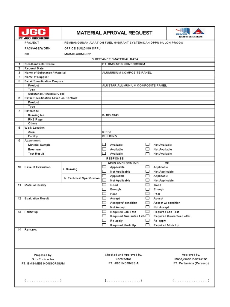 Material Approval Request for DPPU Project | PDF | Specification (Technical Standard)