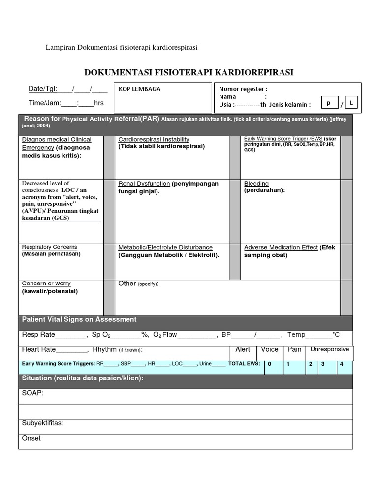 Fisioterapi Kardiorespirasi Form | PDF | Physiology | Clinical Medicine