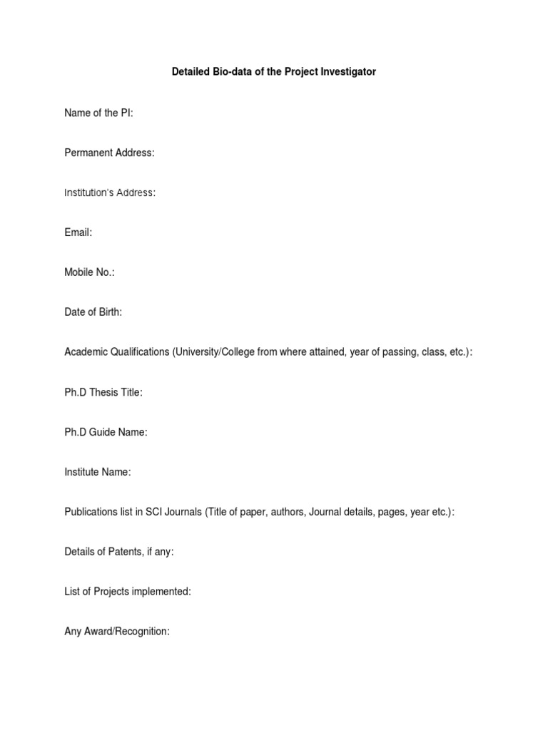 Bio Data of PI PDF | PDF