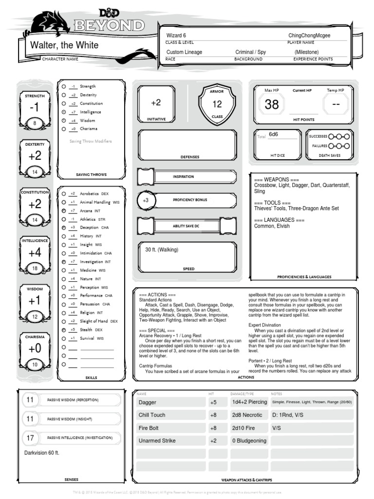 Walter The White PDF | PDF | D20 System | Role Playing Games