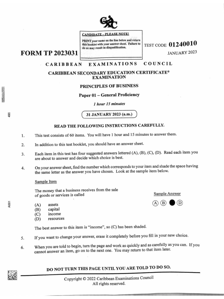 CSEC POB January 2023 P1 PDF | PDF