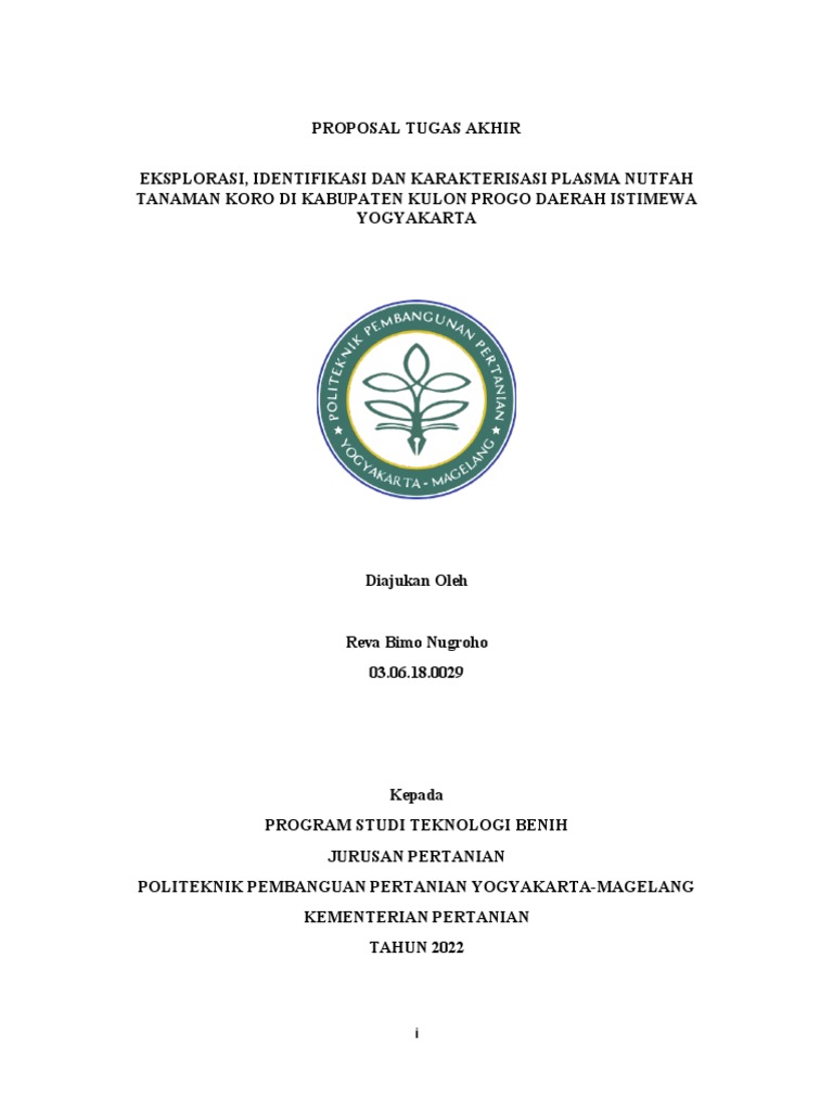 Draft Proposal Tugas Akhir Reva Bimo Nugroho Teknologi Benih 1 03.06.18.0029 (Bunda Mia) | PDF ...
