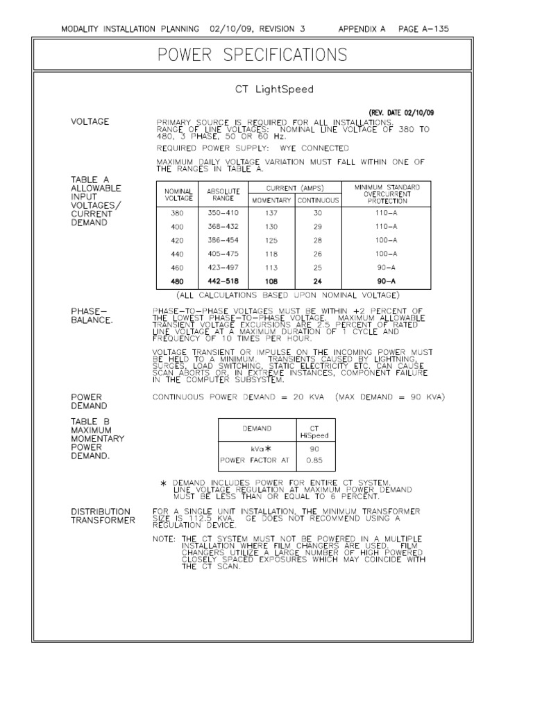 GEHC Site Planning Specifications - CT BrightSpeed LightSpeed Series Power Spec - PDF PDF | PDF