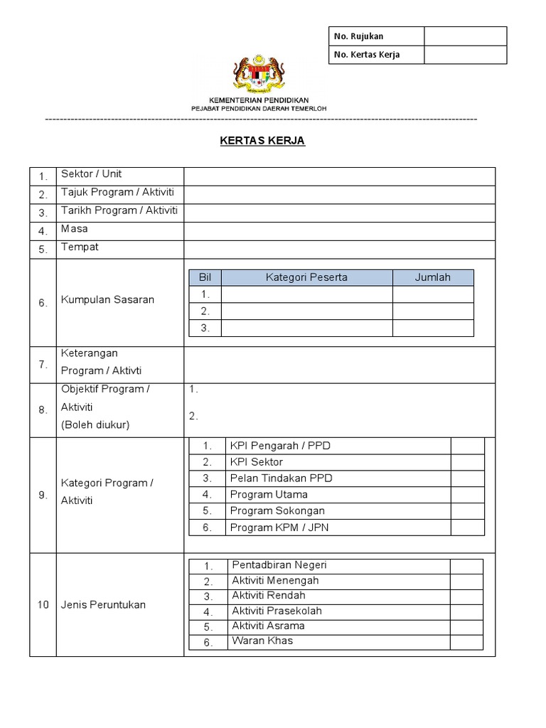 FORMAT PENYEDIAAN KERTAS KERJA | PDF
