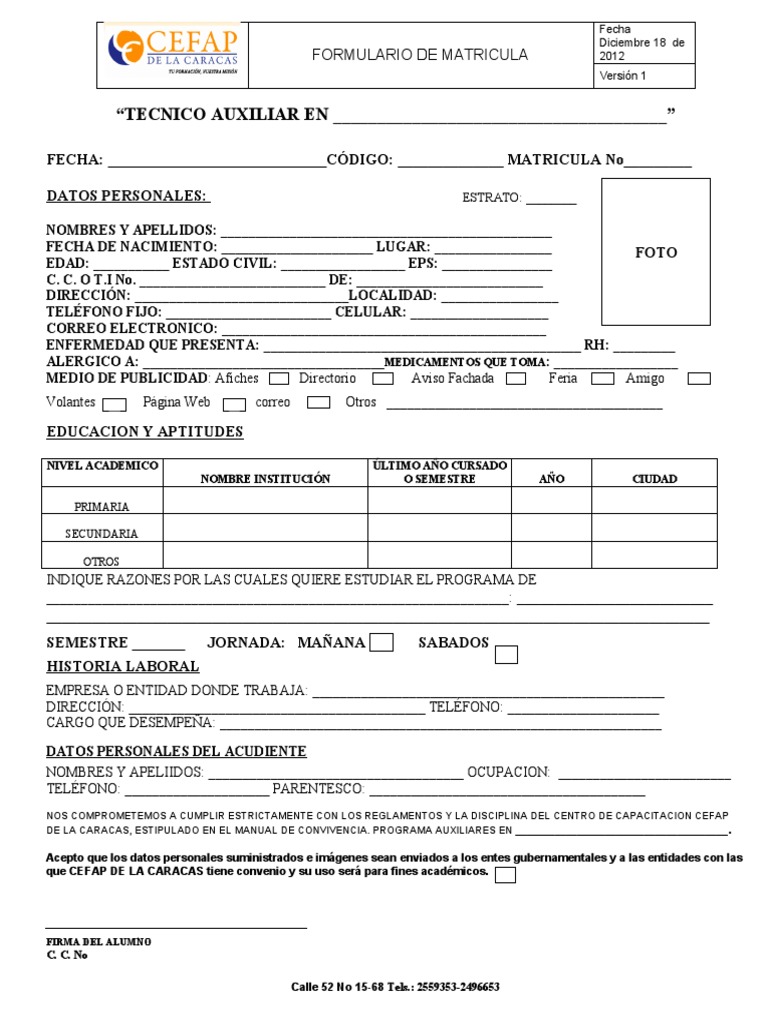 Formulario Matricula General | PDF